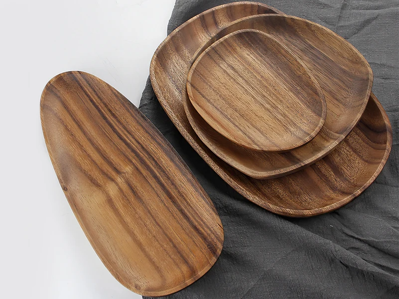 Acacia Walnut Wooden Dessert Plates - Sustainable & Stylish
