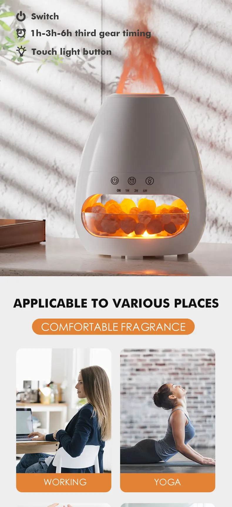 Factory Direct Sale 200ml Salt Stone Fire Flame Humidifier Aroma Diffuser Air Essential Oil ...