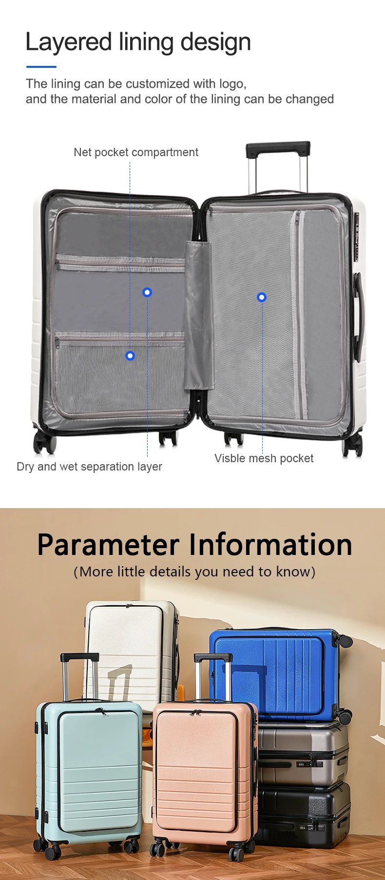 Carry on Suitcase with Cup Holder - Multifunctional Luggage