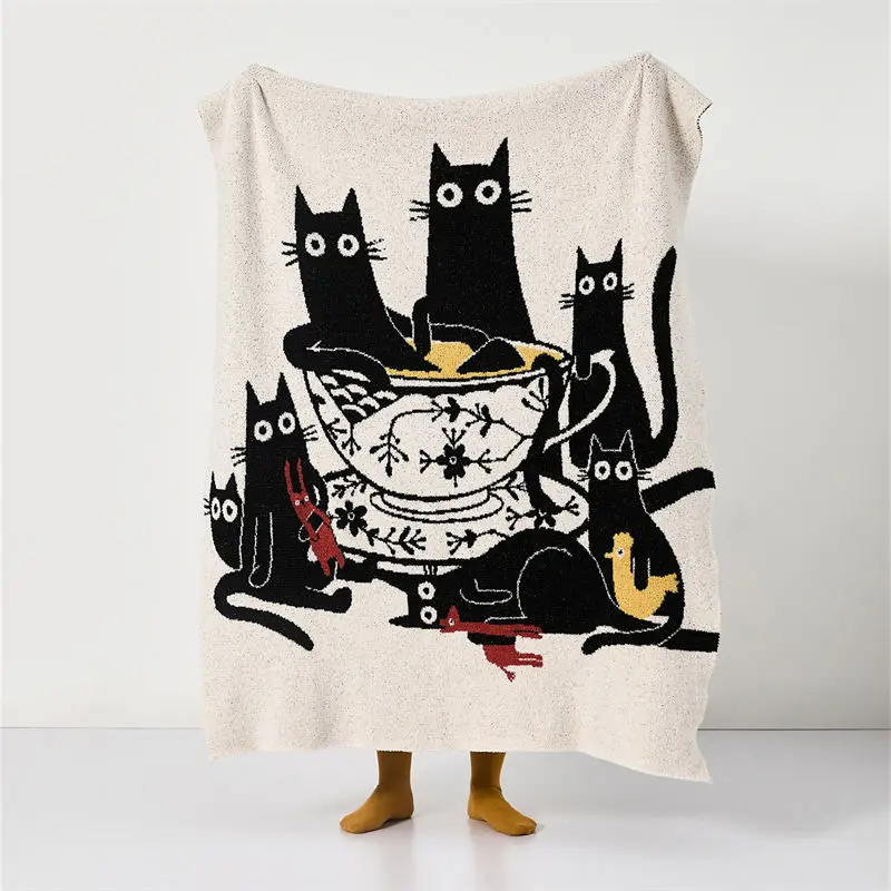 Best Selling 100% Polyester Soft Sofa Abstract Cat Throw Knitted ...