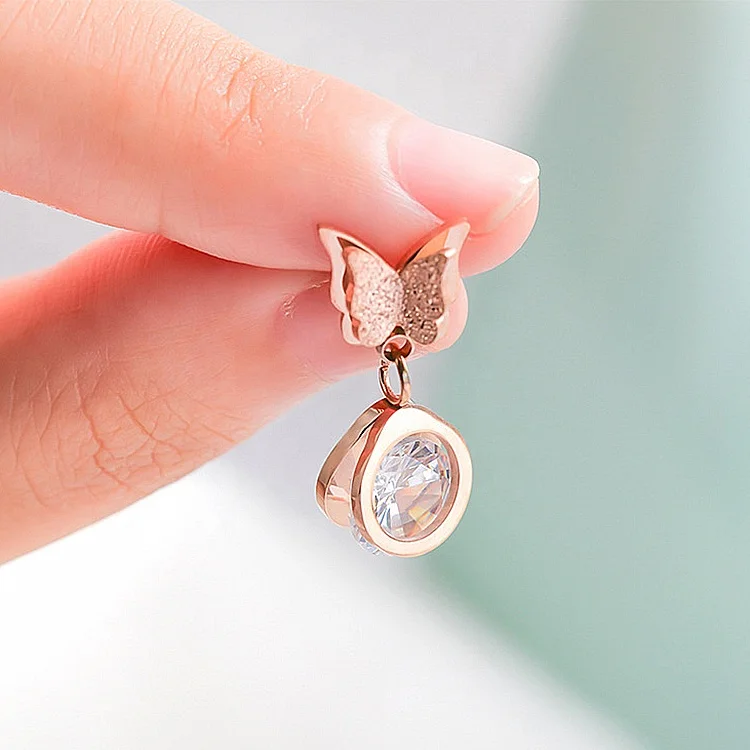 Fashion Jewelry 2023 Butterfly Dangle Drop Cubic Zirconia 18k Gold Plated Stainless Steel ...