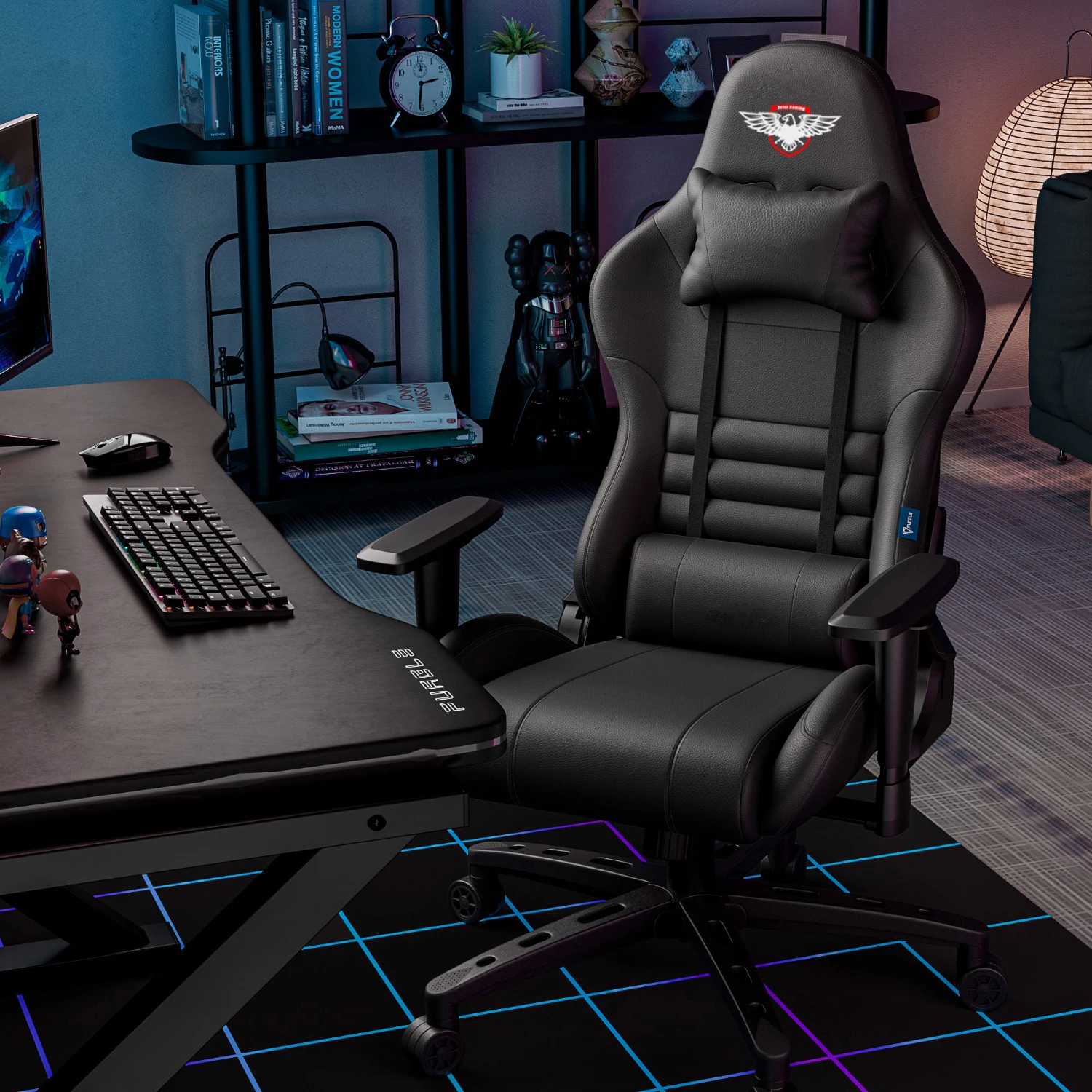 Height Adjustable Leather Ergonomic Gaming Chair Racing Computer Logo ...