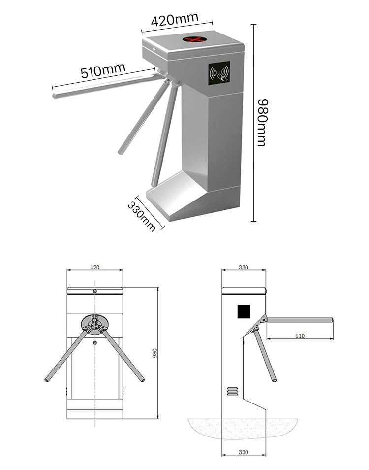 Pedestrian Tripod Barrier Gate Access Control Outdoor Slim Half Height ...