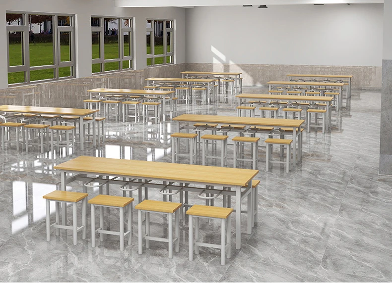 School Canteen Table Wooden Restaurant Modern Chairs Dining Table Set ...