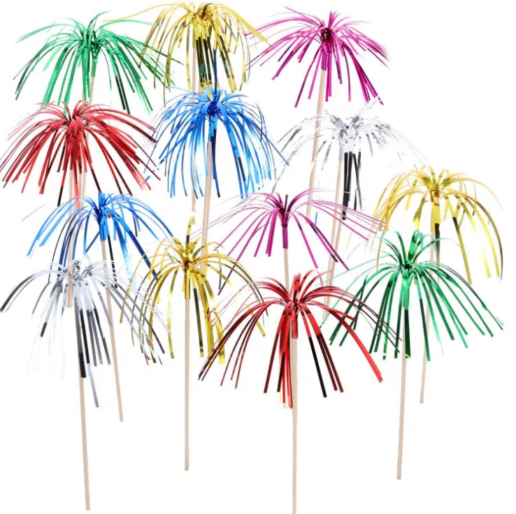 Bambus Birthday Cake Toppers 9" Tassel Colorful Rain Silk Firework ...