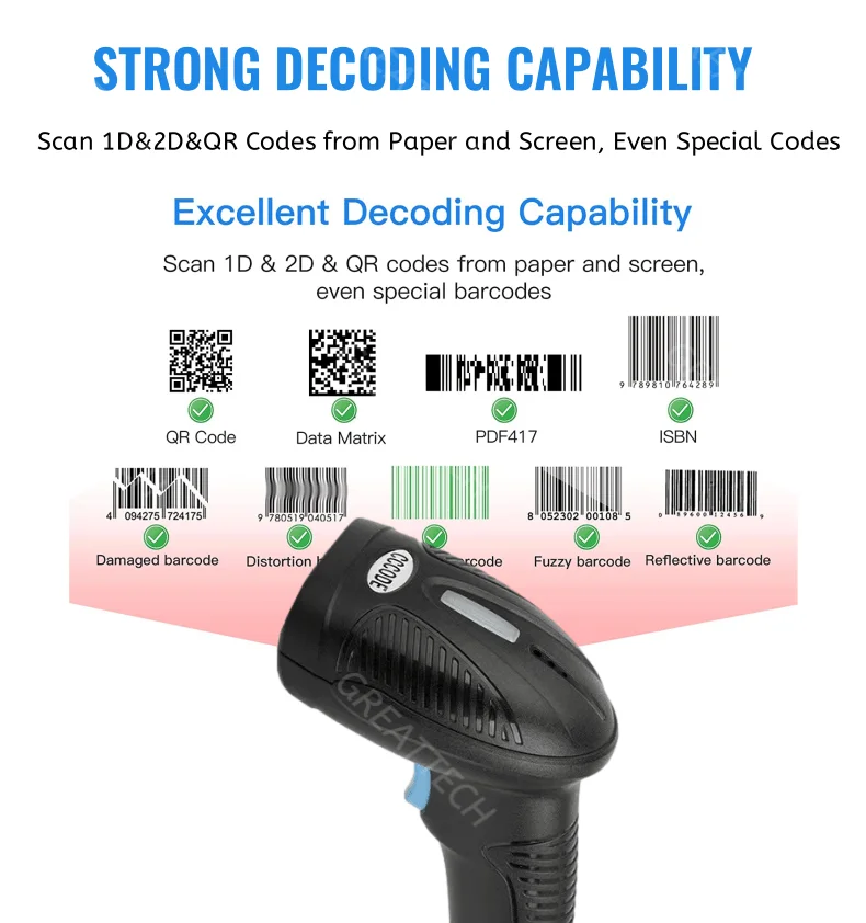 Portable Handheld Qr Code Scanner Android Barcode Scanning Gun 1d 2d ...