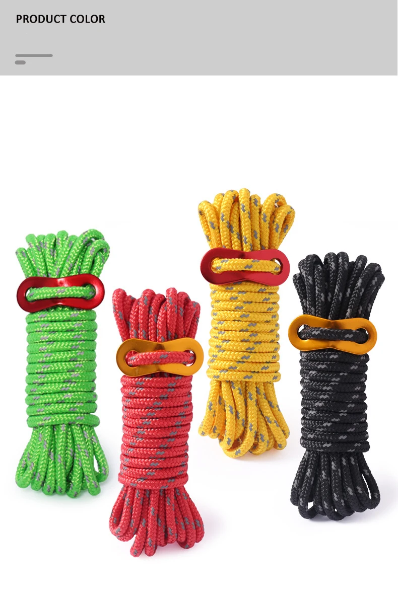 4mm Fluorescent Reflective Guyline Tent Rope With Buckle Camping Cord ...