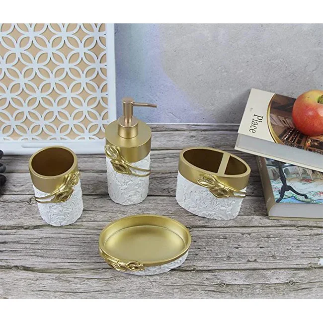 6 Piece Set Luxury Modern Marble Rose Gold Bathroom Accessories Set ...