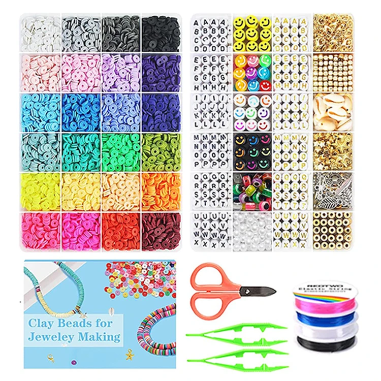 7200 Pcs Diy Beads Kit 24 Colors 6mm Spacer Flat Round Heishi Beads ...