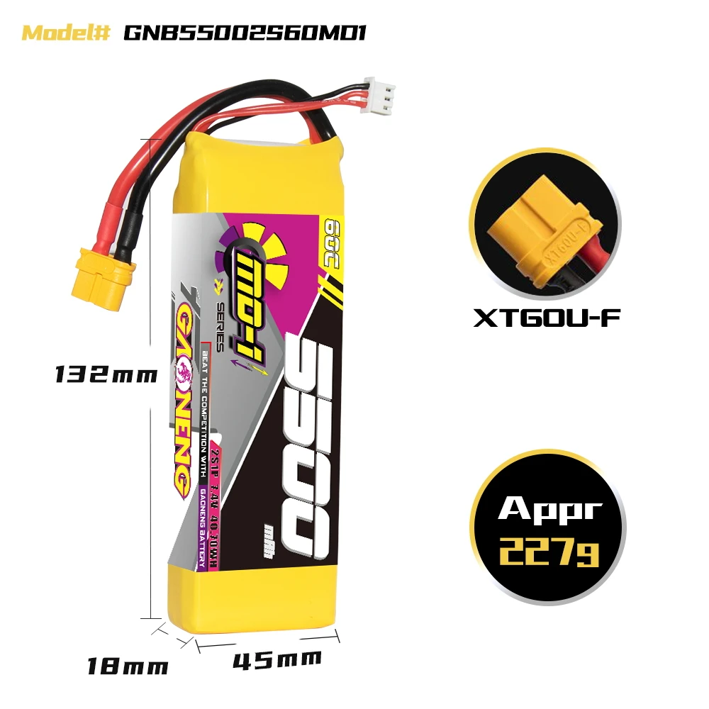 Gaoneng Gnb Md-1 Series 5500mah 2s 7.4v 60c 120c Xt60 Rc Lipo Battery ...