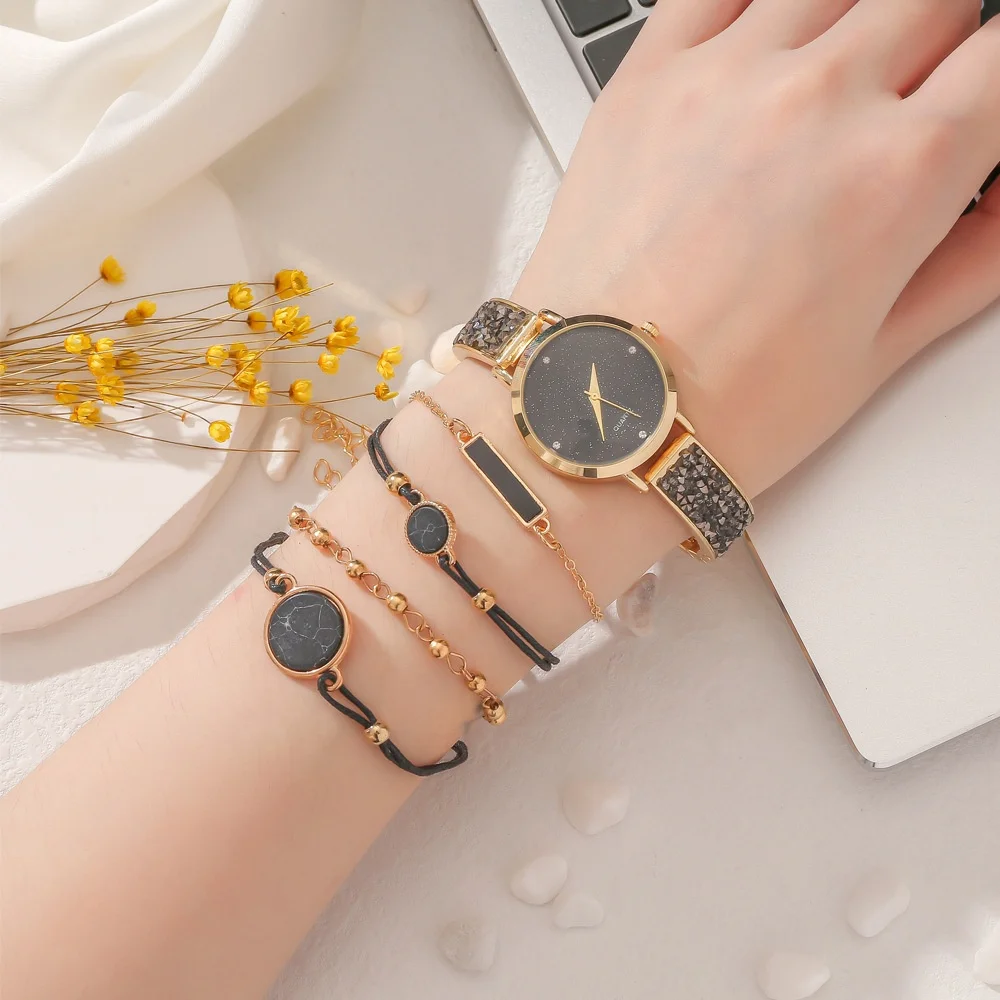 Starry Sky 5pcs Girl Watch Gift Set Minimalist Gold Ladies Watch Set ...