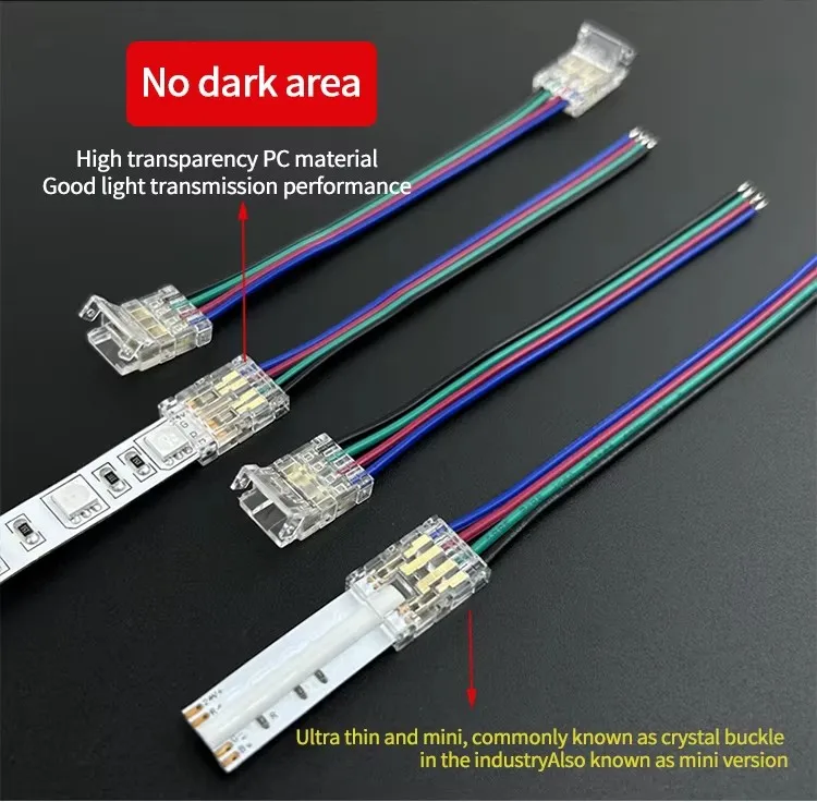 4PIN RGB COB LED Strip Light Solderless Connector Cable Connector 8mm ...