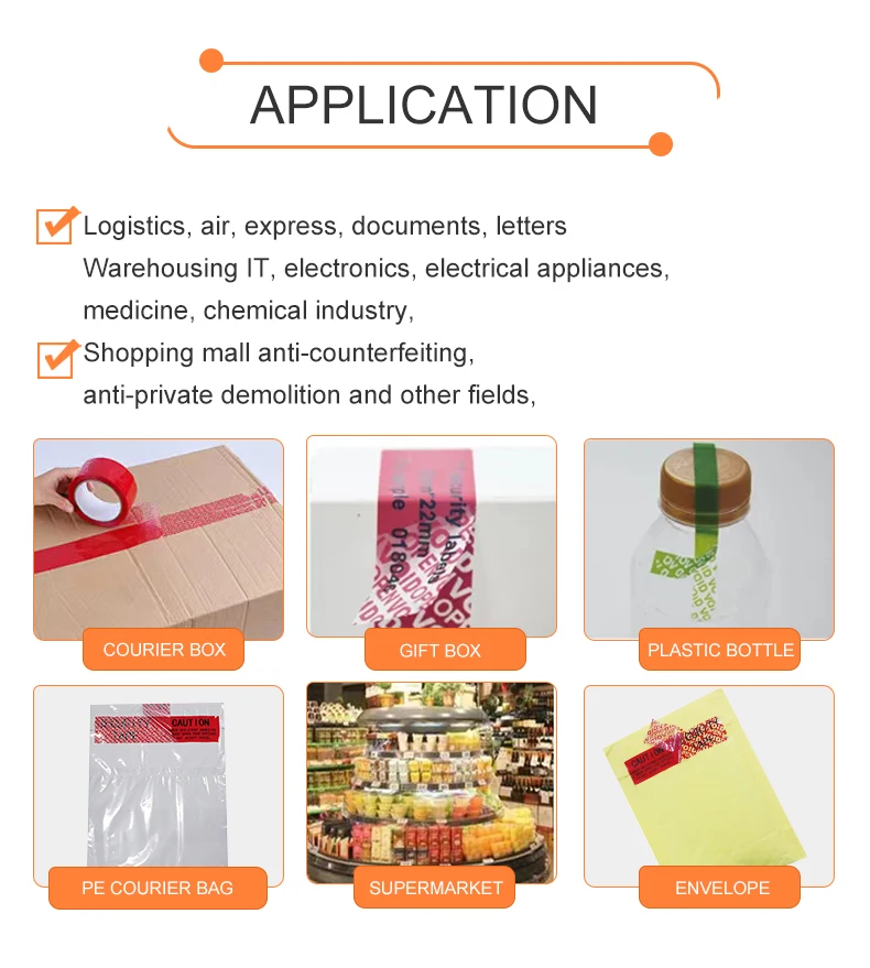 Custom High Quality Void Tamper Proof Self Sealing Warranty Security Tape For Box Sealing - Buy ...
