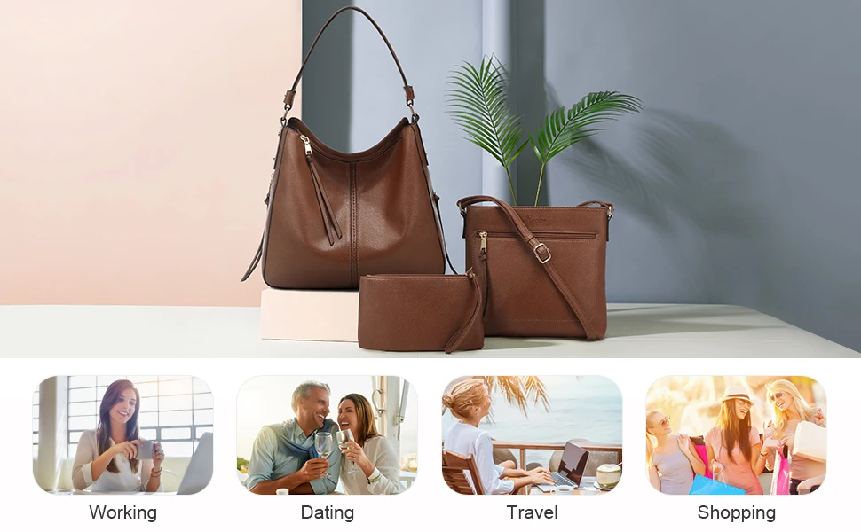 REALER Brand Vintage Leather Crossbody Handbags - 3 PCS Set