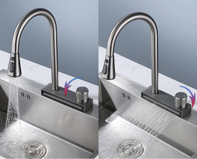 Modern Waterfall Faucet 304 Stainless Steel Kitchen Mixers Rainfall ...