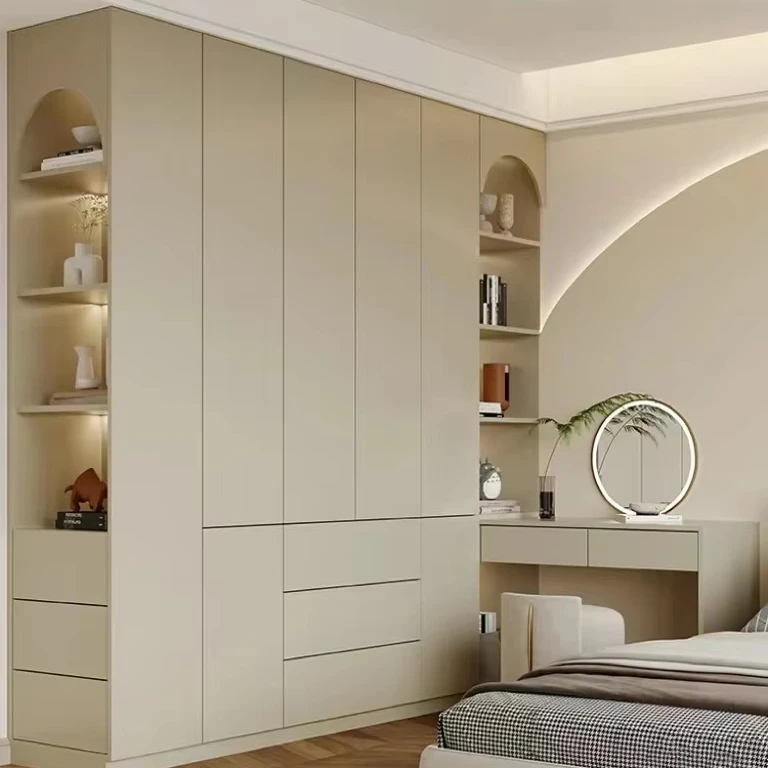 Contemporary Modern Plywood Wardrobe with Mirror for Living Room or Hotel Modern Bedroom Almirah Designs Furniture