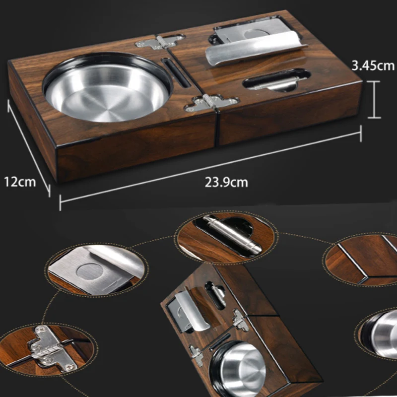 Foldable Personality Cigar Ashtray Large Metal 3in1 Solid Wood Cigars ...