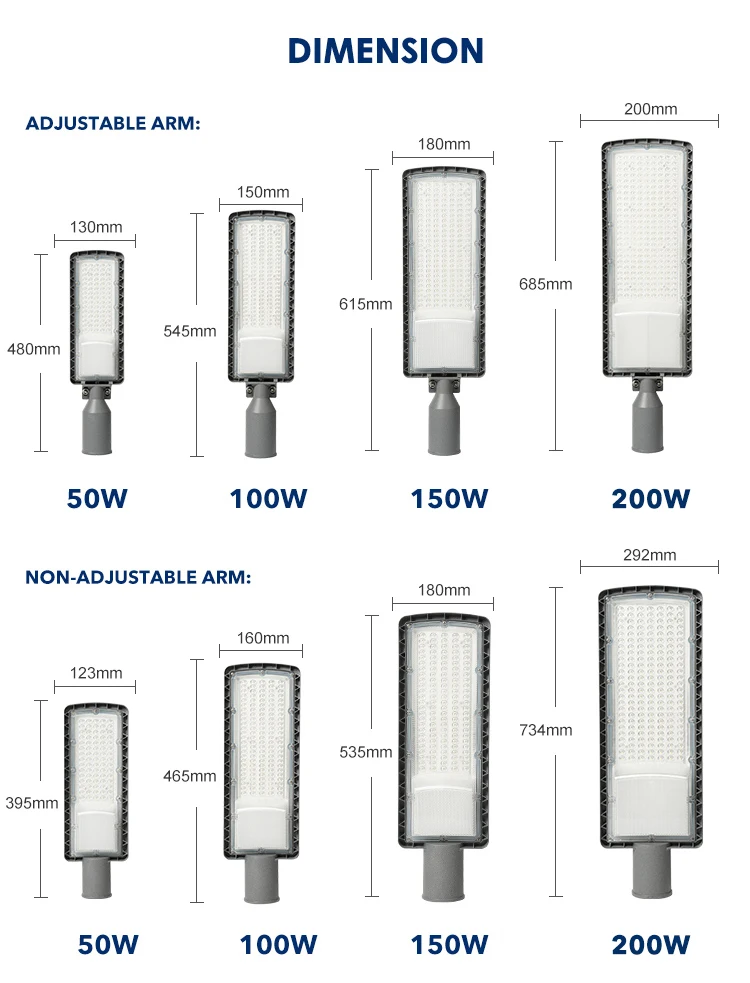IP66 Waterproof LED Streetlights - 50W to 200W Power