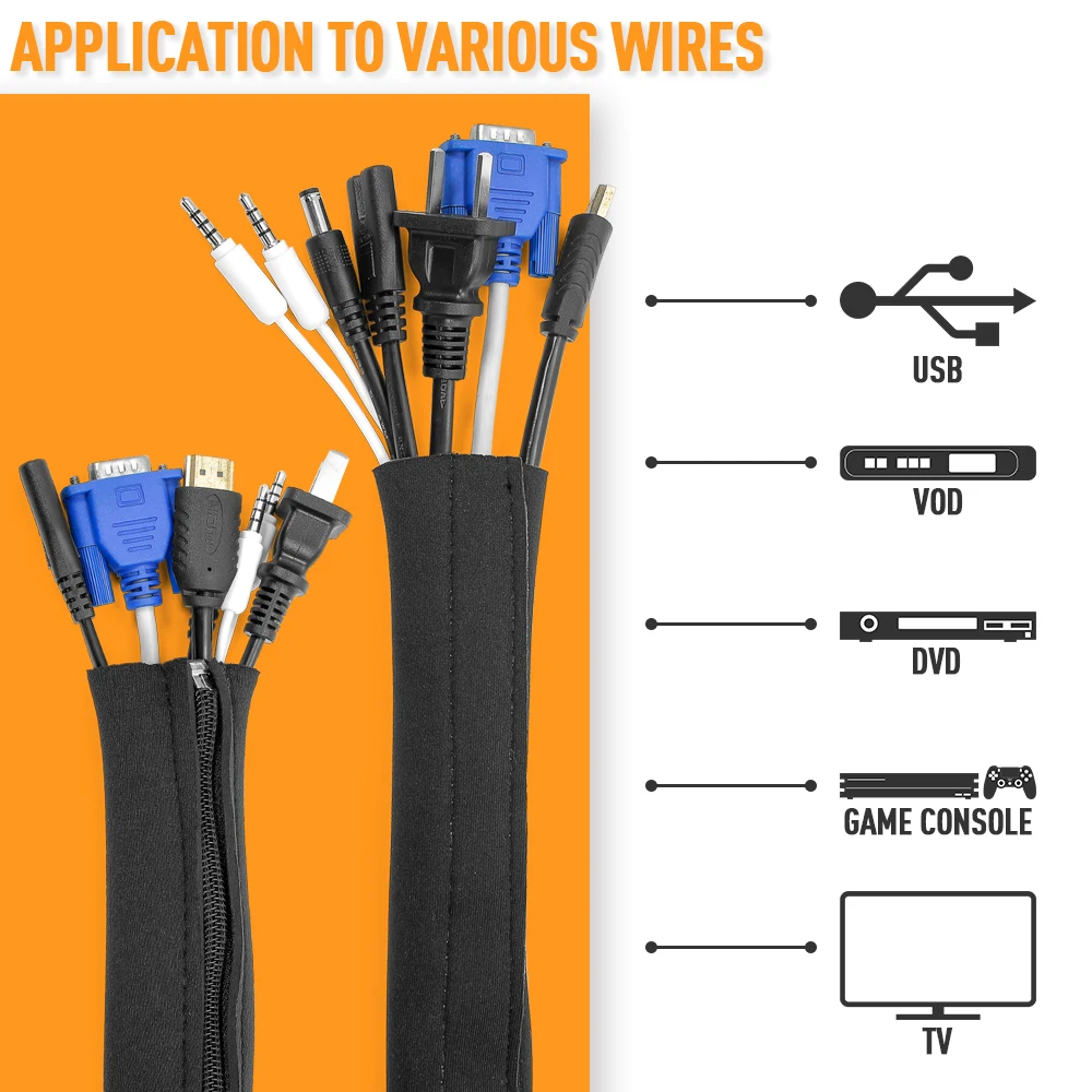 Neoprene Cable Sleeve Cable Hider Cord Management Sleeve Wire Organizer ...
