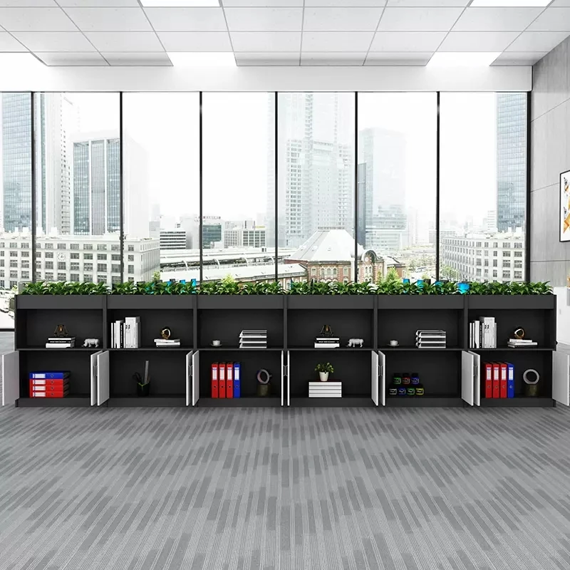 Custom Office Furniture - Partition with Green Plant Cabinet