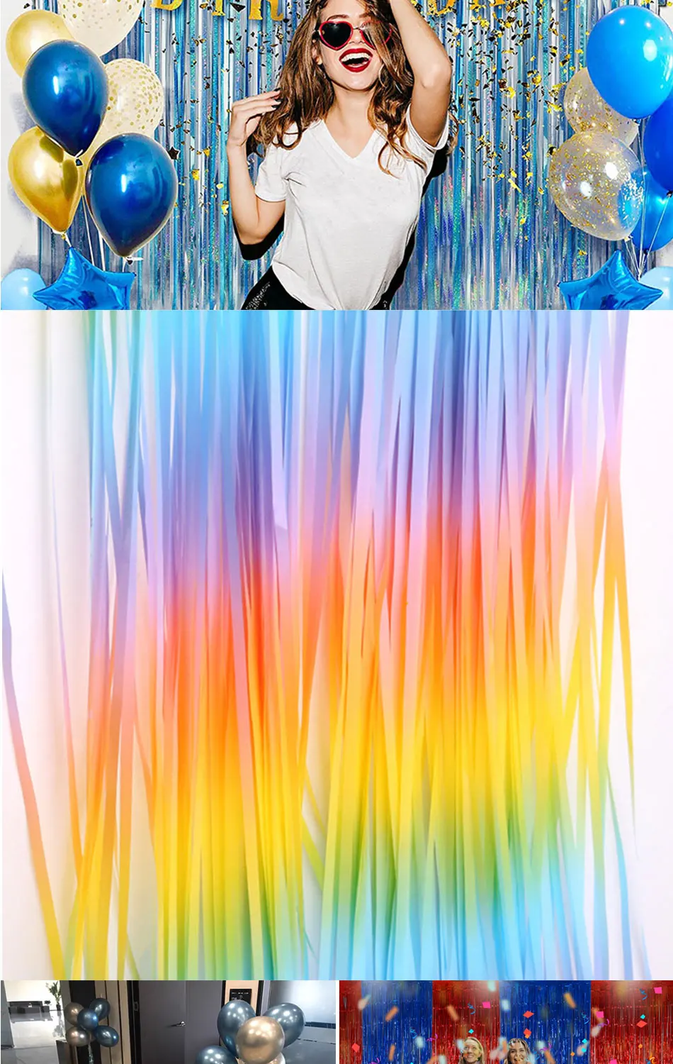 Graduation Decorations Plain Rain Foil Fringe Curtain Wedding Backdrop ...