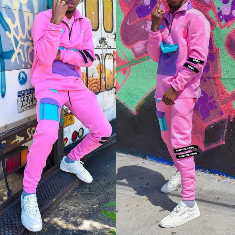 Custom 2 Piece Half Zip Reflective Words Oversized Tracksuit