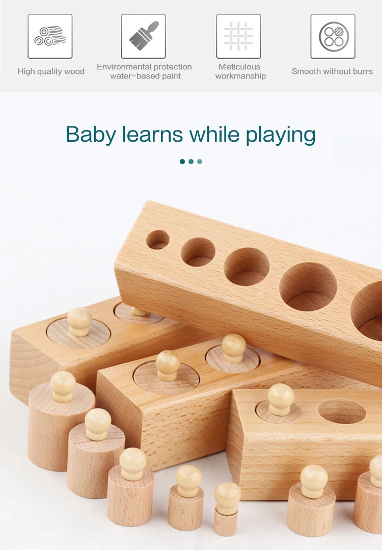 Teaching Aid Knobbed Pressure Cylinders Blocks Wood Preschool ...