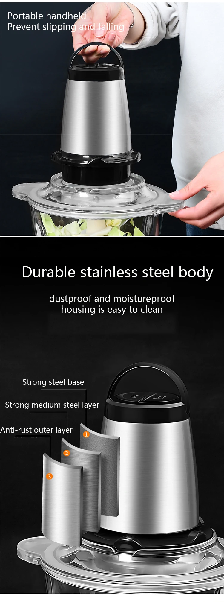 Wholesale 2L 3L 5L Home Use Meat Chopper Meat Grinder Parts Food Processor Stainless Steel ...