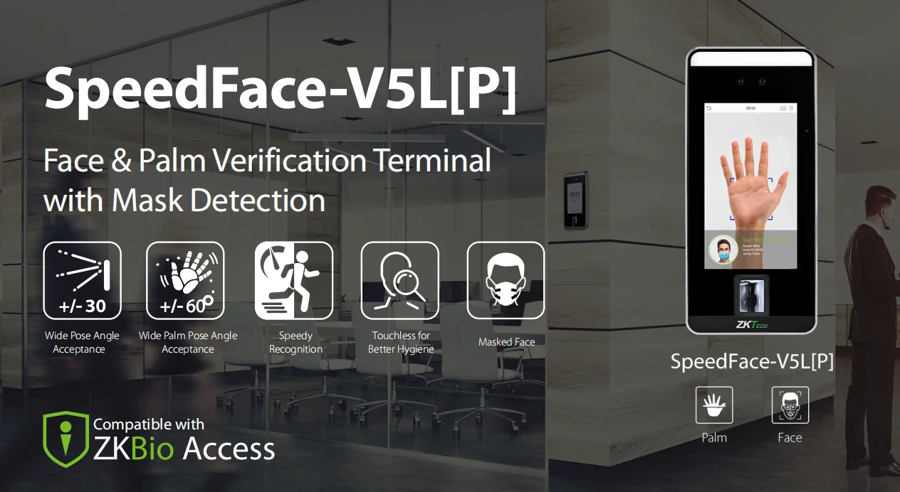 Speedface-v5l[p] Biometric Fingerprint & Facial Recognition