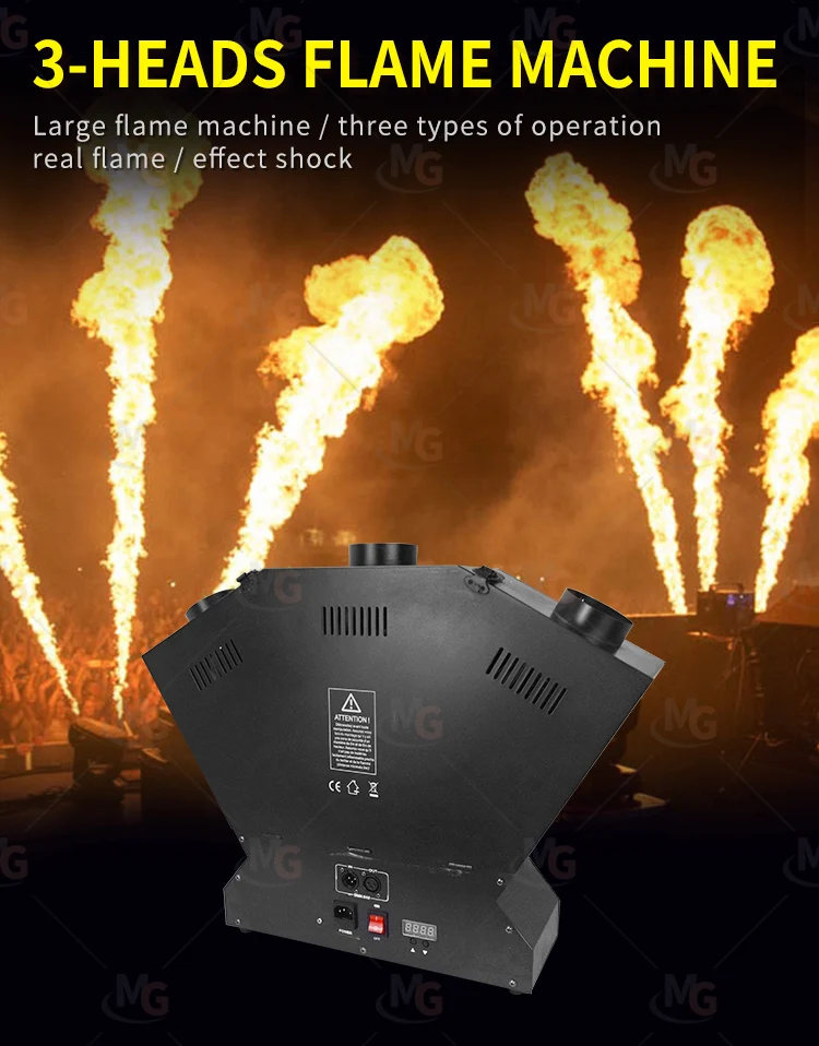 3 Head Flame Machine DMX Control Fire Machine with Remote for Wedding ...