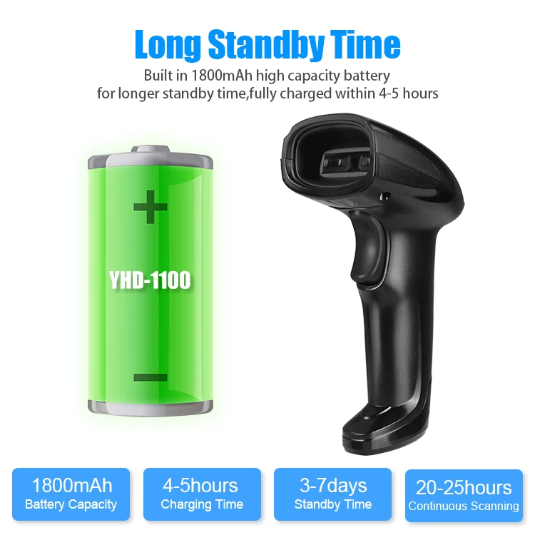 YHD-1100DW 2D Handheld Barcode Scanner Wireless Bar Code Reader Support ...