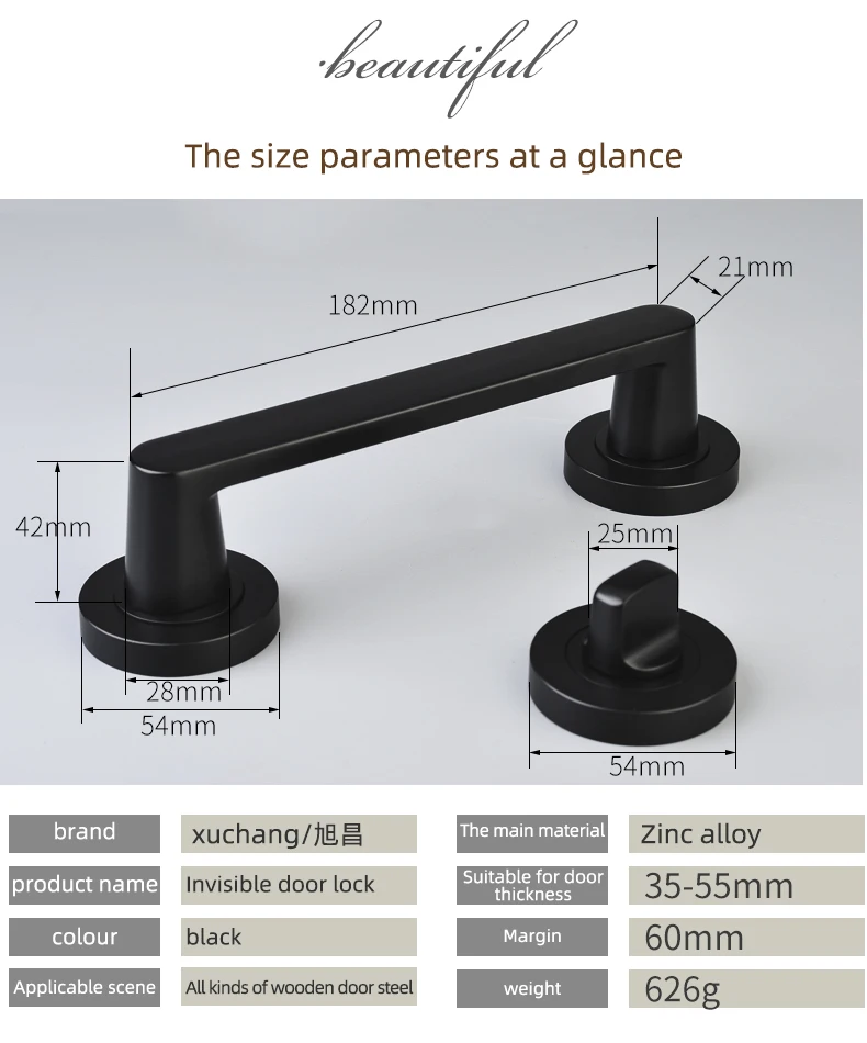 Modern Black Sliding Pull Handle Door Pull Single Side Door Lock Zinc ...