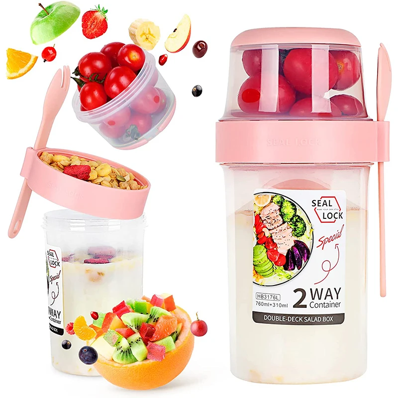 Leak-proof Oatmeal Container Jar Portable Reusable Yogurt Snack Parfait ...