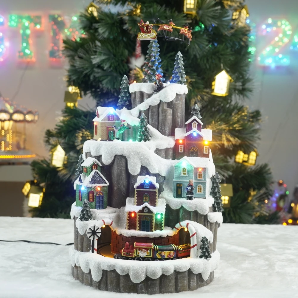 2025 Animated Christmas Village Colorful LED Light Train Moving Kid ...