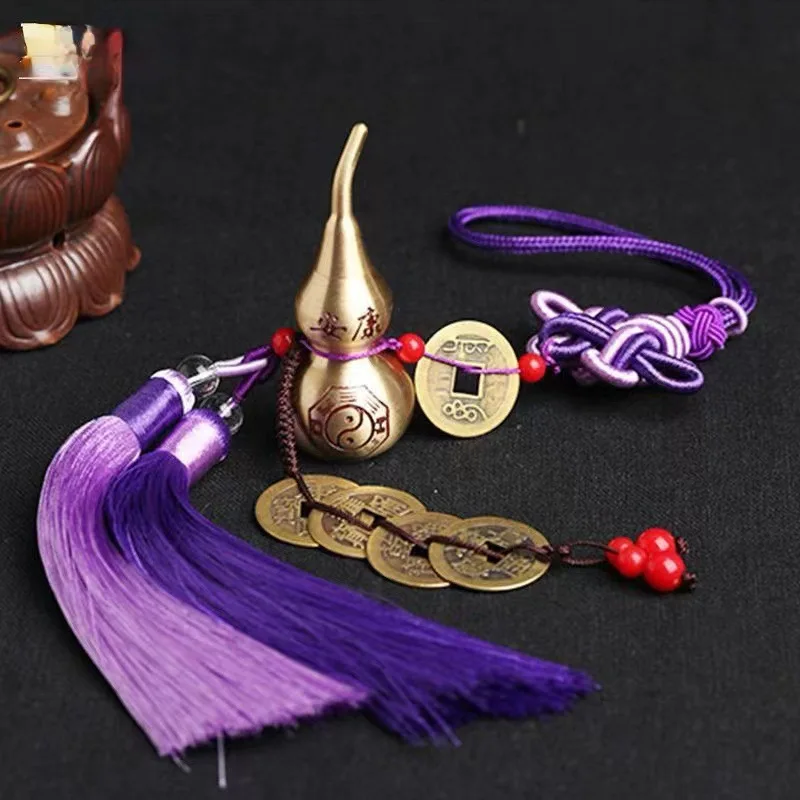 Bagua Copper Gourd Five Emperor Coins Chinese Knot Pendant