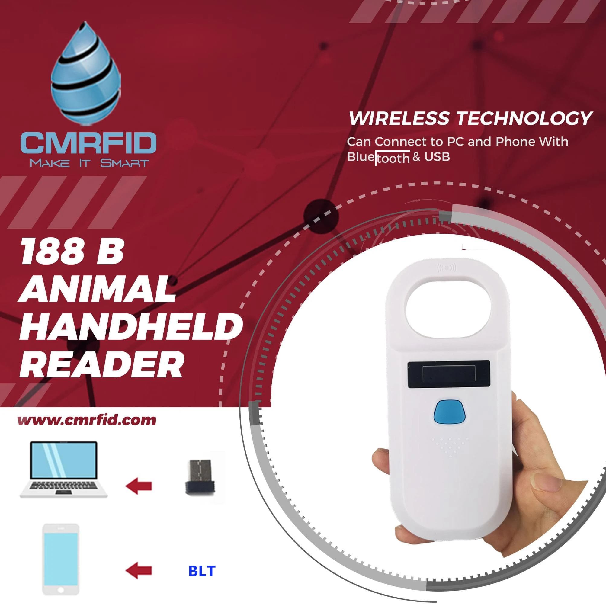 Cmrfid Dog Cat Pet Scanner Rfid Tag Reader 134.2khz Fdx-b Iso11784/5 ...