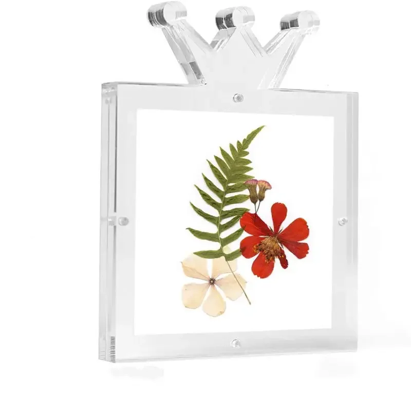 Double Sided Frameless Clear Acrylic Photo Frame Crown Shaped Floating ...
