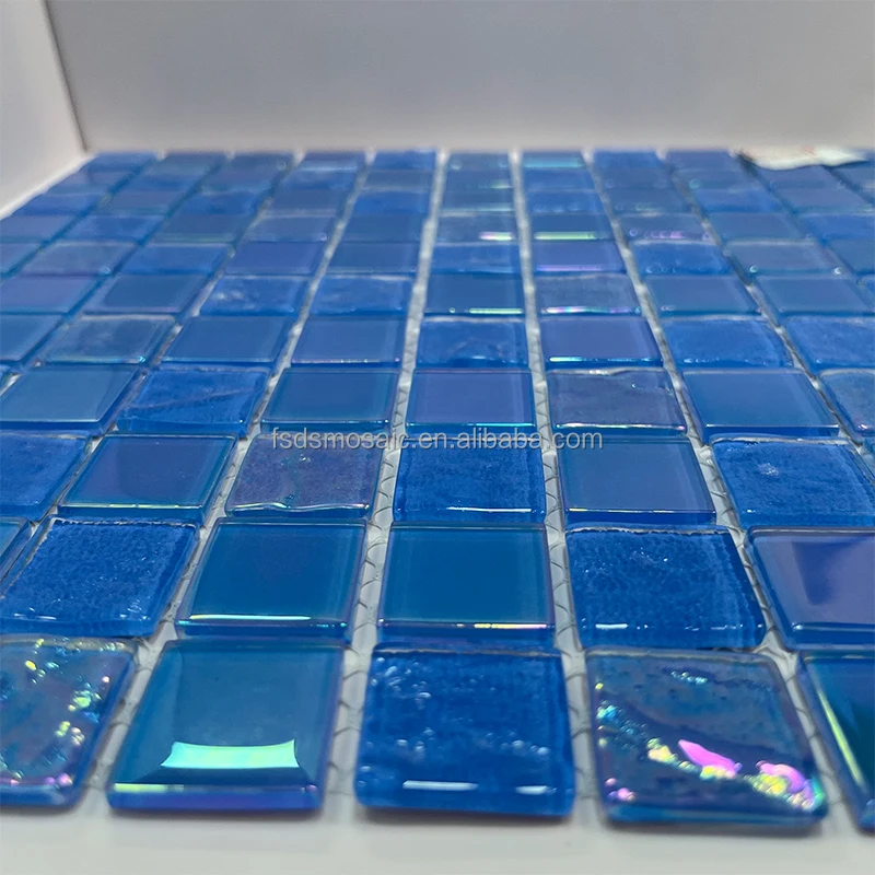 Iridescent Rainbow Glass Mosaic Tiles Square Sapphire Blue Crystal ...