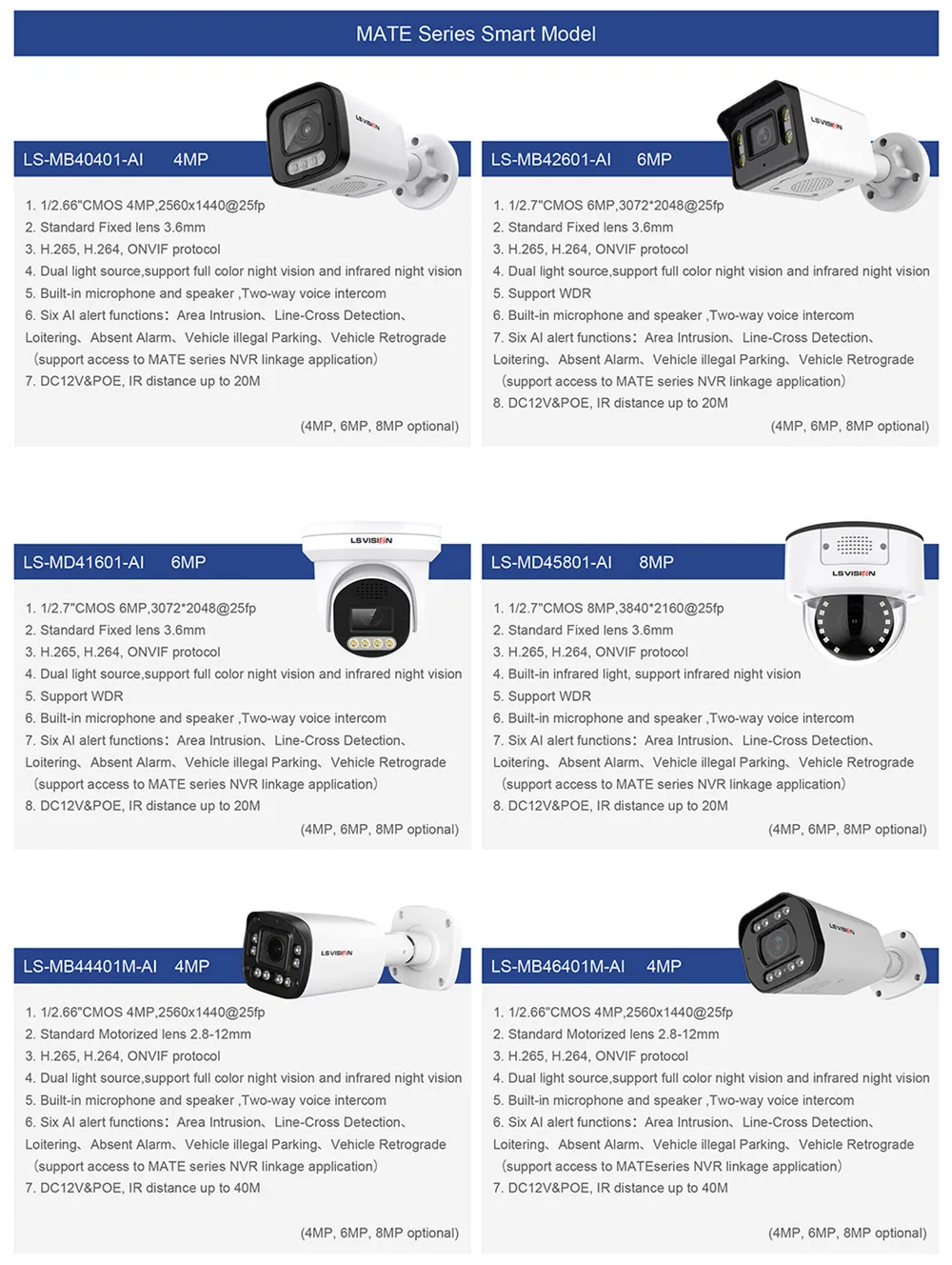 LS VISION Ai Intelligent IP CCTV POE Camera Bullet Fixed-focal IPC ...