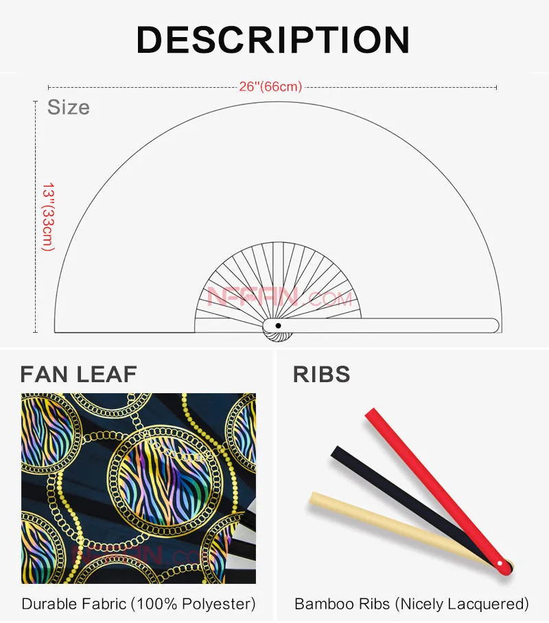 13inch UV Glow Folding Clack Rave Bamboo Fans for Festivals