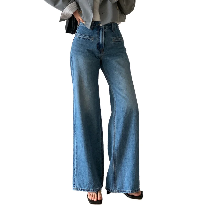 Wholesale 2025 Summer Retro High Waist Slim Straight Wide Leg Women's ...