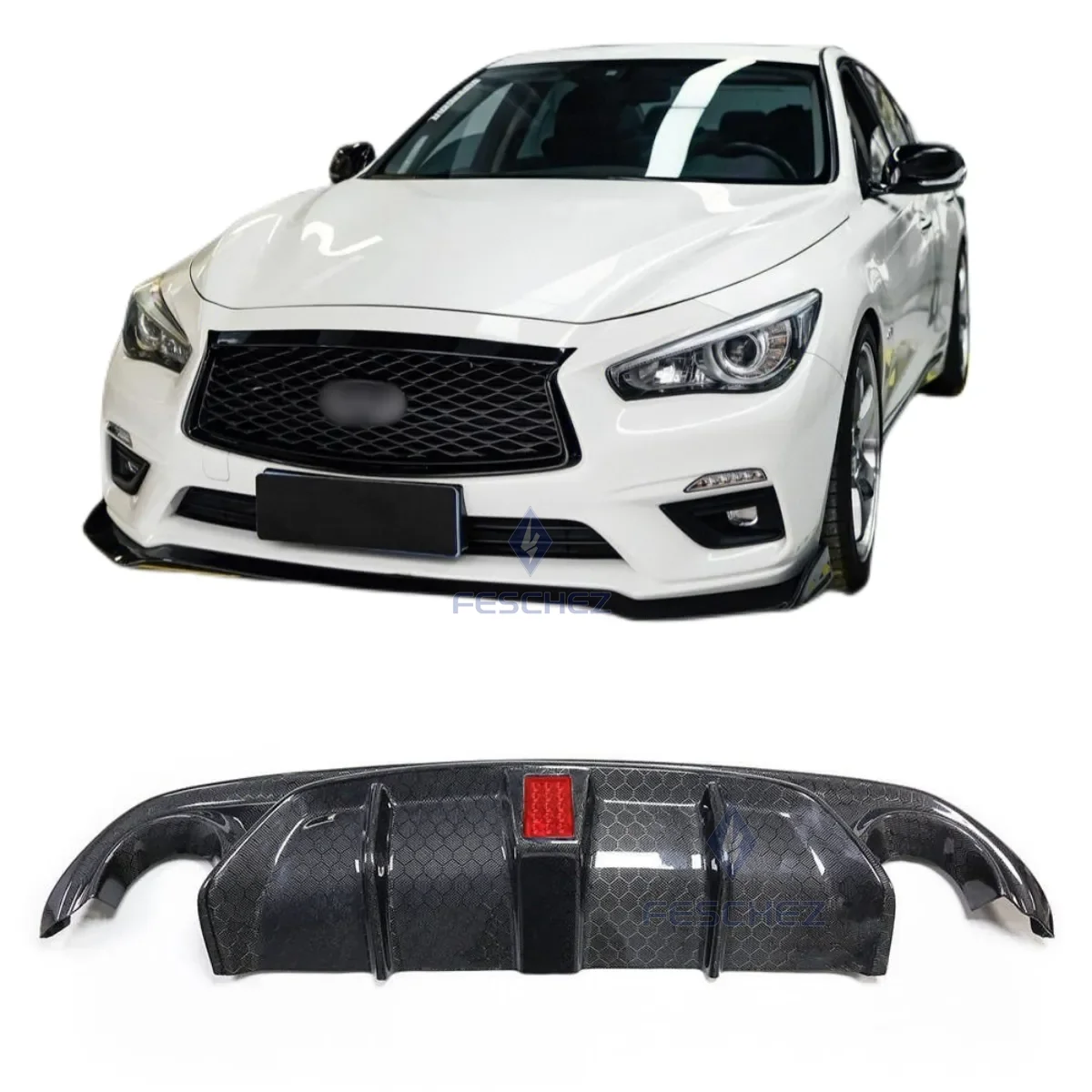 Honeycomb Style Carbon Fiber Rear Bumper Diffuser With Led For Infiniti ...