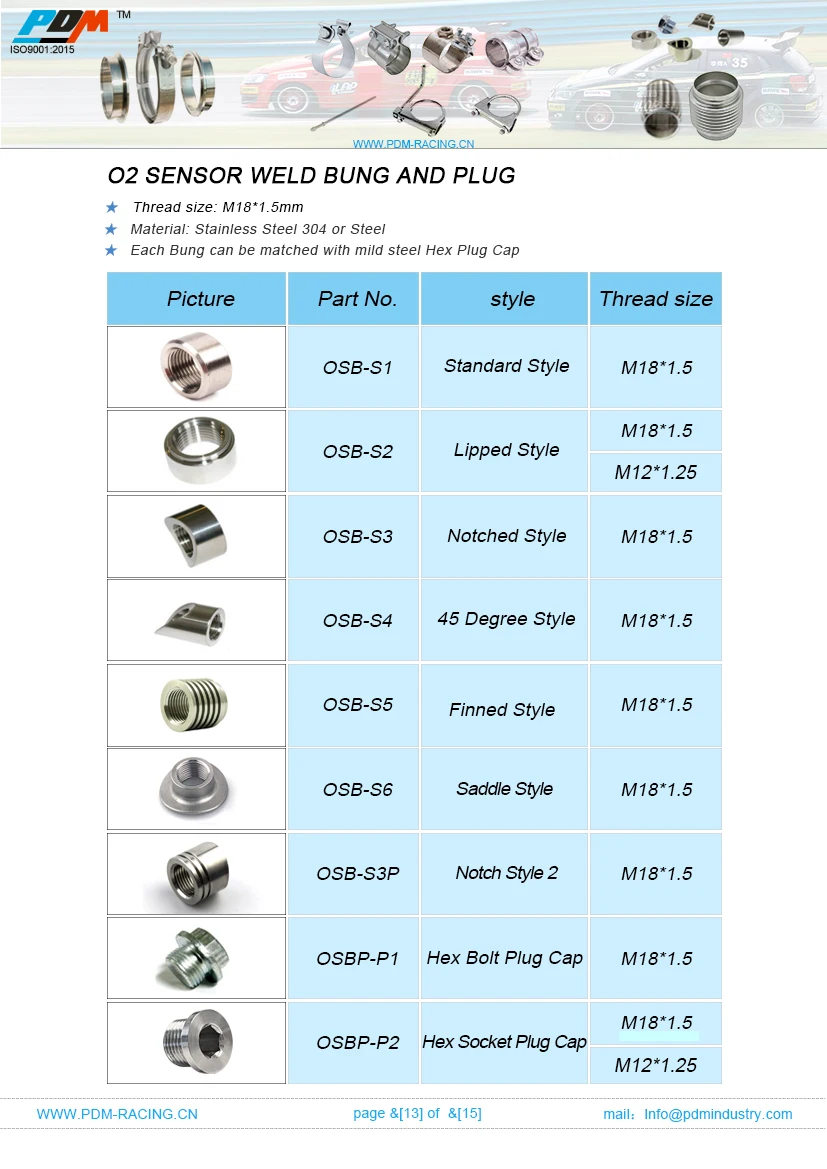 Stainless Steel Weld In O2 Sensor Bungs And Plug Extension Adapter ...