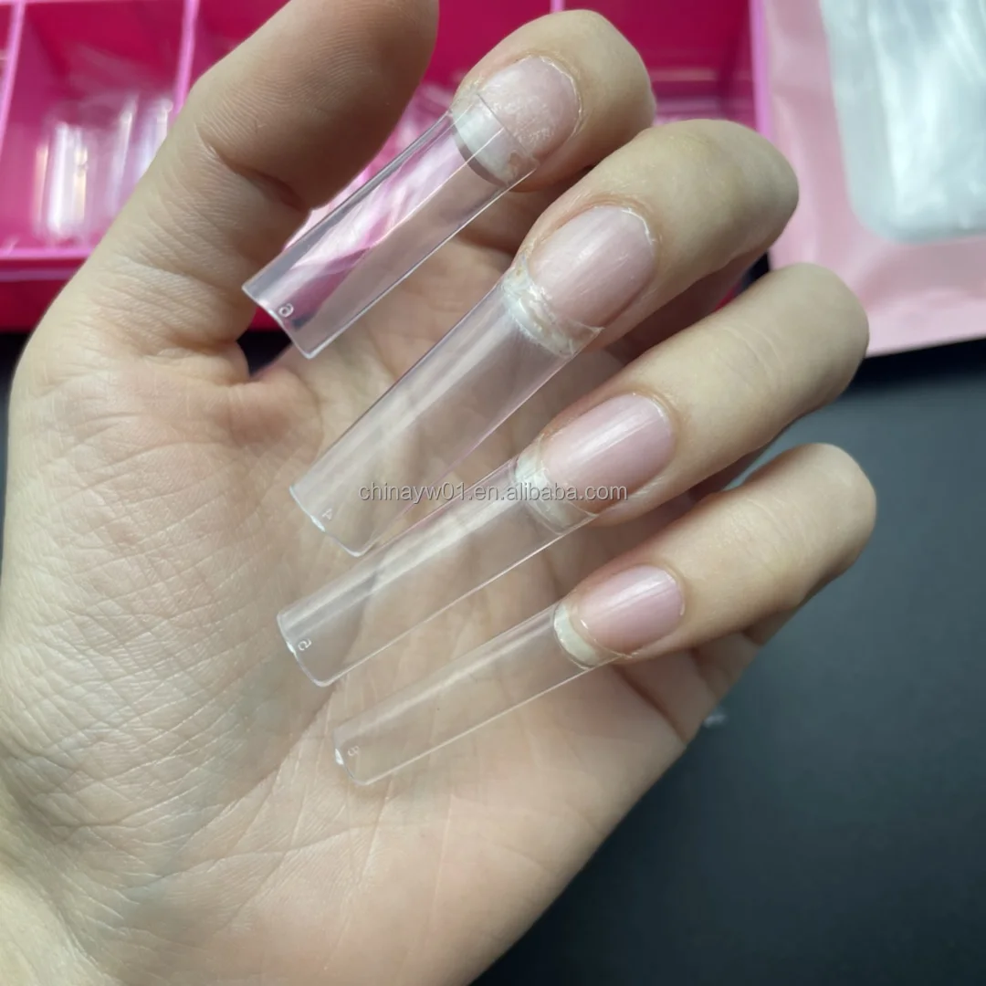 Abs 500pcs Straight No C Curve Nail Tips Flat Clear Natural Regular ...