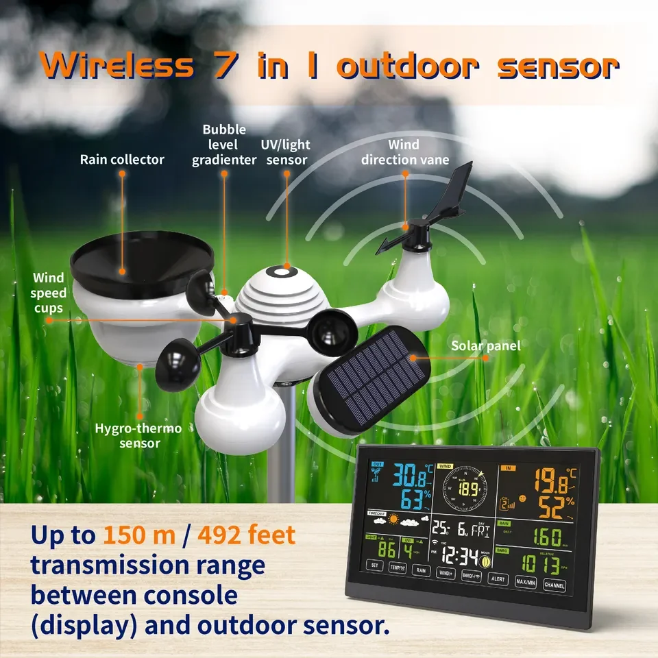 Professional Wifi Weather Station With Uvi 7 In 1 Barometer Rain Gauge ...