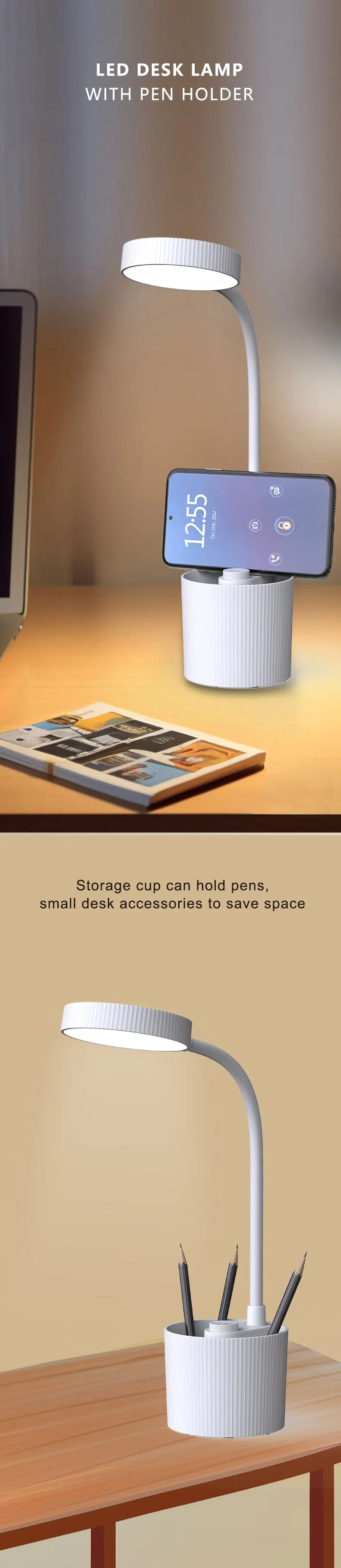 Study Table Lamp Touch On/Off Switch LED Desk Lamp With Pencil Cup and ...