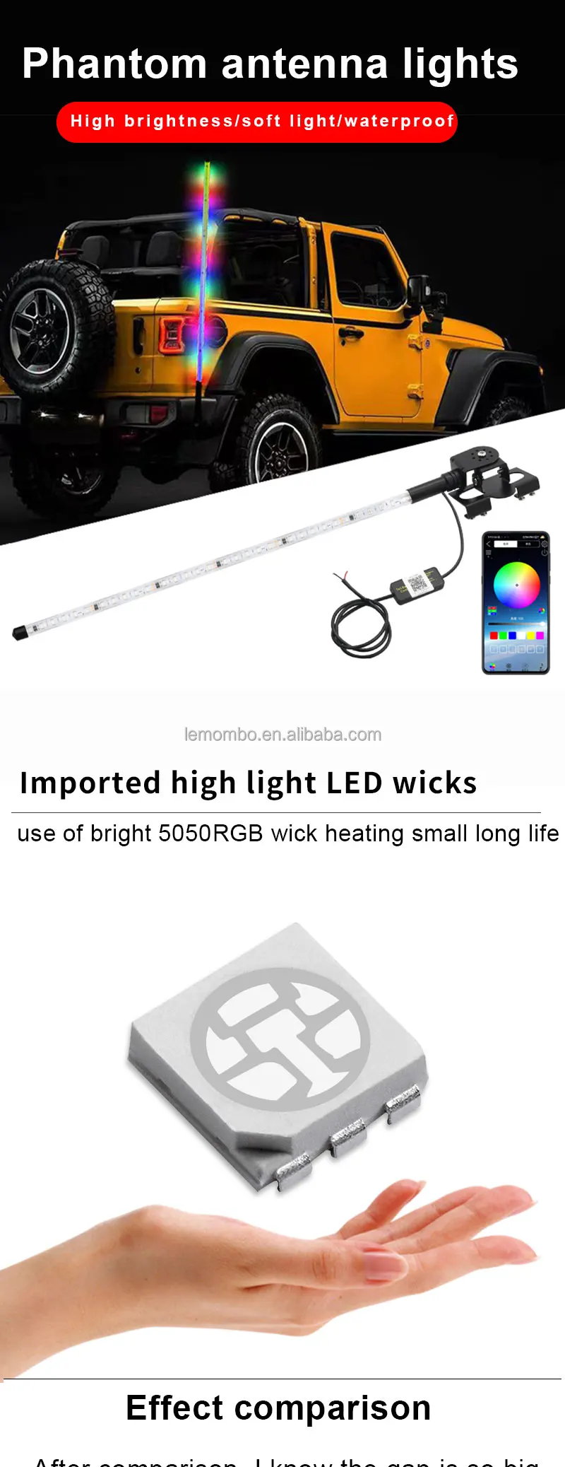 Factory 1PCS 5050 LED RGB APP Control Lighted Antenna Whip for Can-Am ...