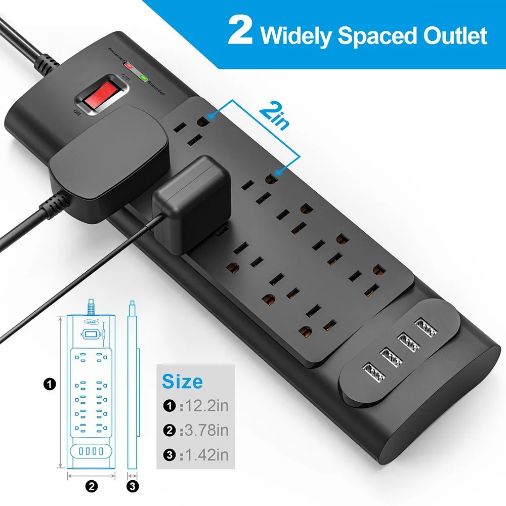 Surge Protector Power Strip,Nuetsa Extension Cord With 8 Outlets And 4 ...
