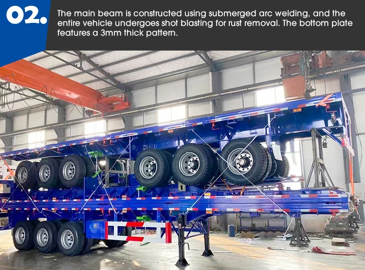 3 Axles 20ft 40ft Container Frame Flat Bed Semi Trailer Flatbed Trailer ...