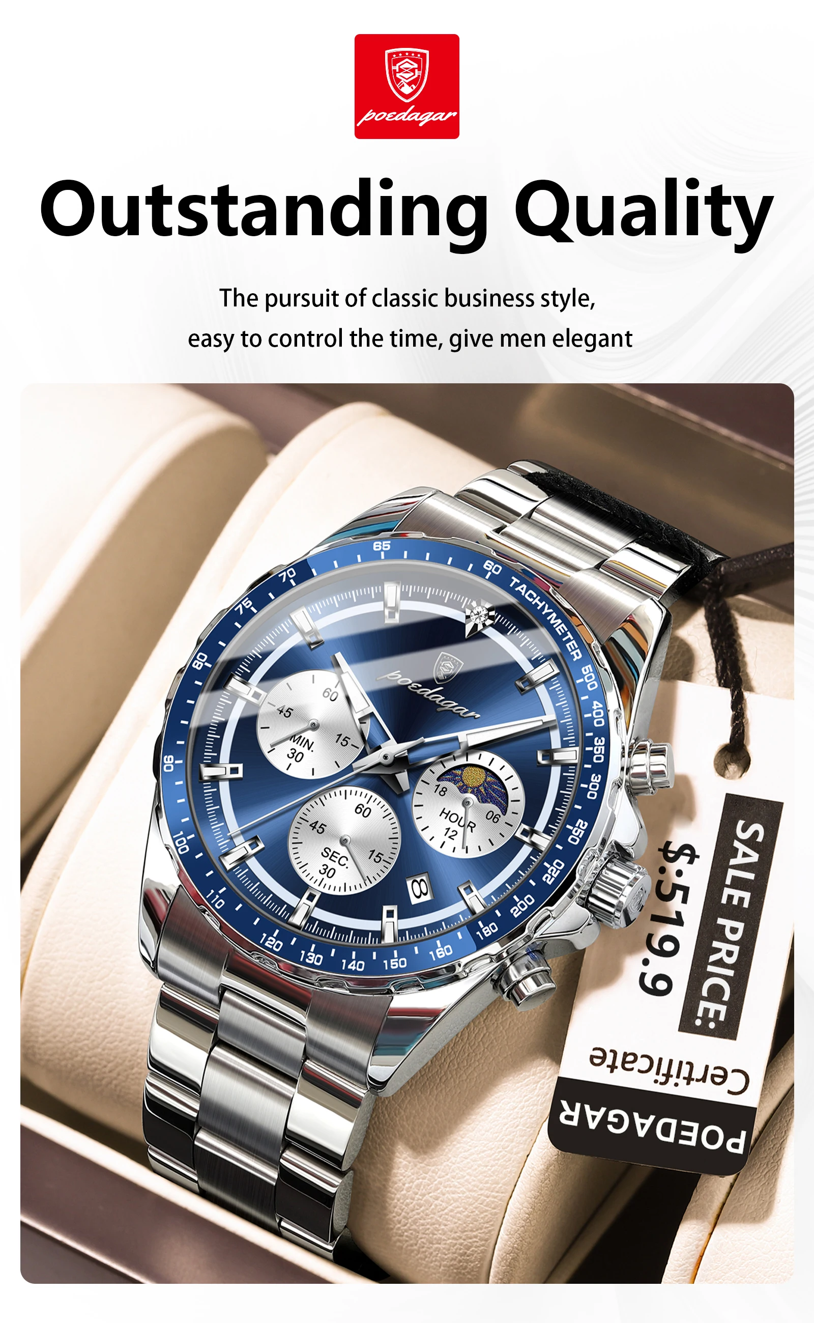 Poedagar 879 Men's Watch - Luxury Quartz Chronograph